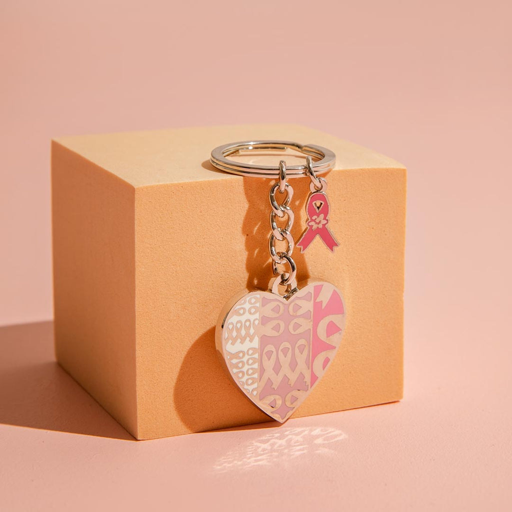 Silver & Pink Heart Shaped Keyring – Cancer Council Queensland